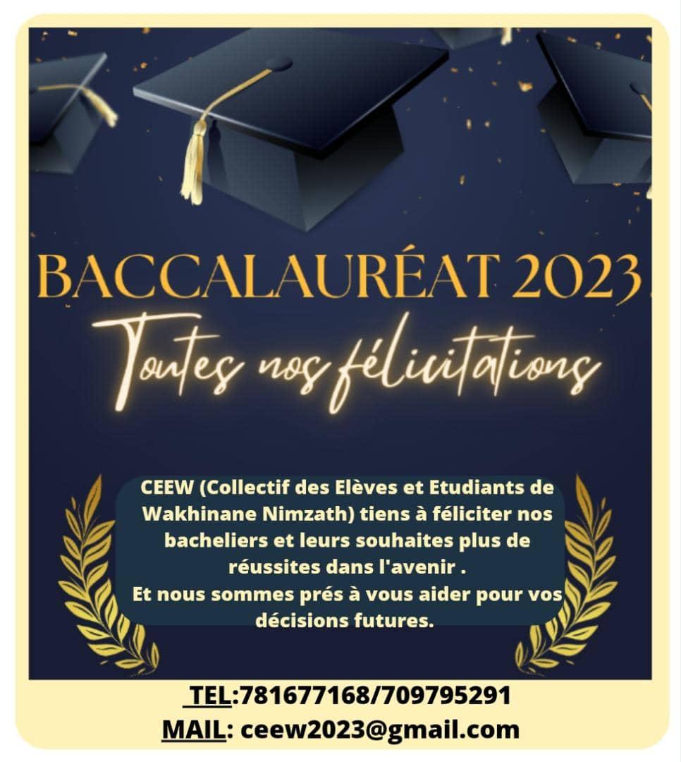 BAC 2023 : LE COLLECTIF DES ÉTUDIANTS DE WAKHINANE CEEW FELICITE LES ... BAC 2023 : LE COLLECTIF DES ÉTUDIANTS DE WAKHINANE CEEW FELICITE LES ...